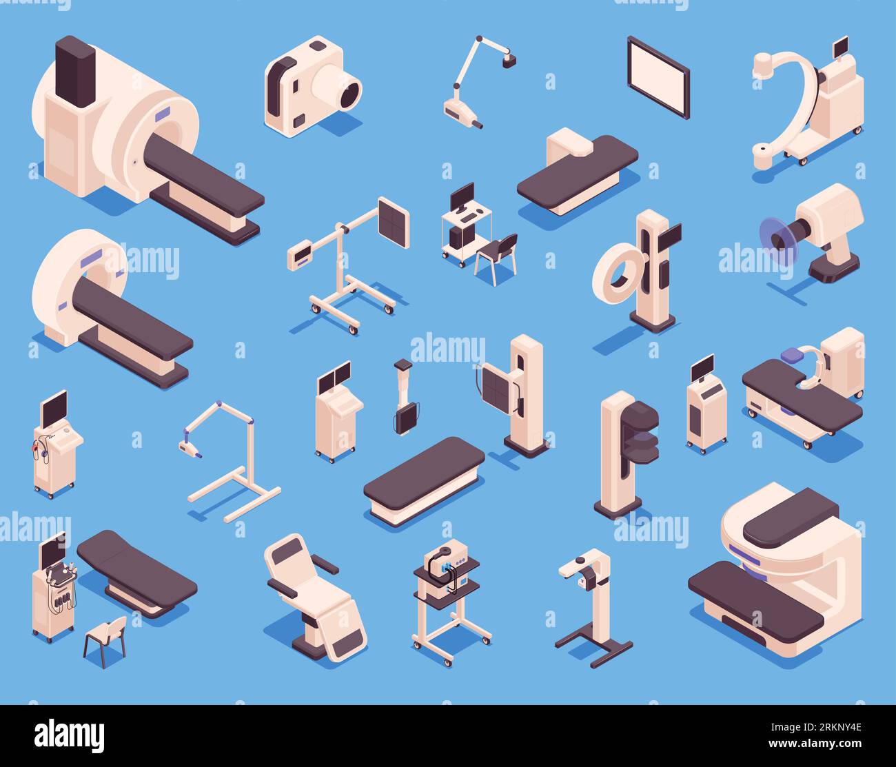 Medical equipment color set with examination symbols isometric isolated ...