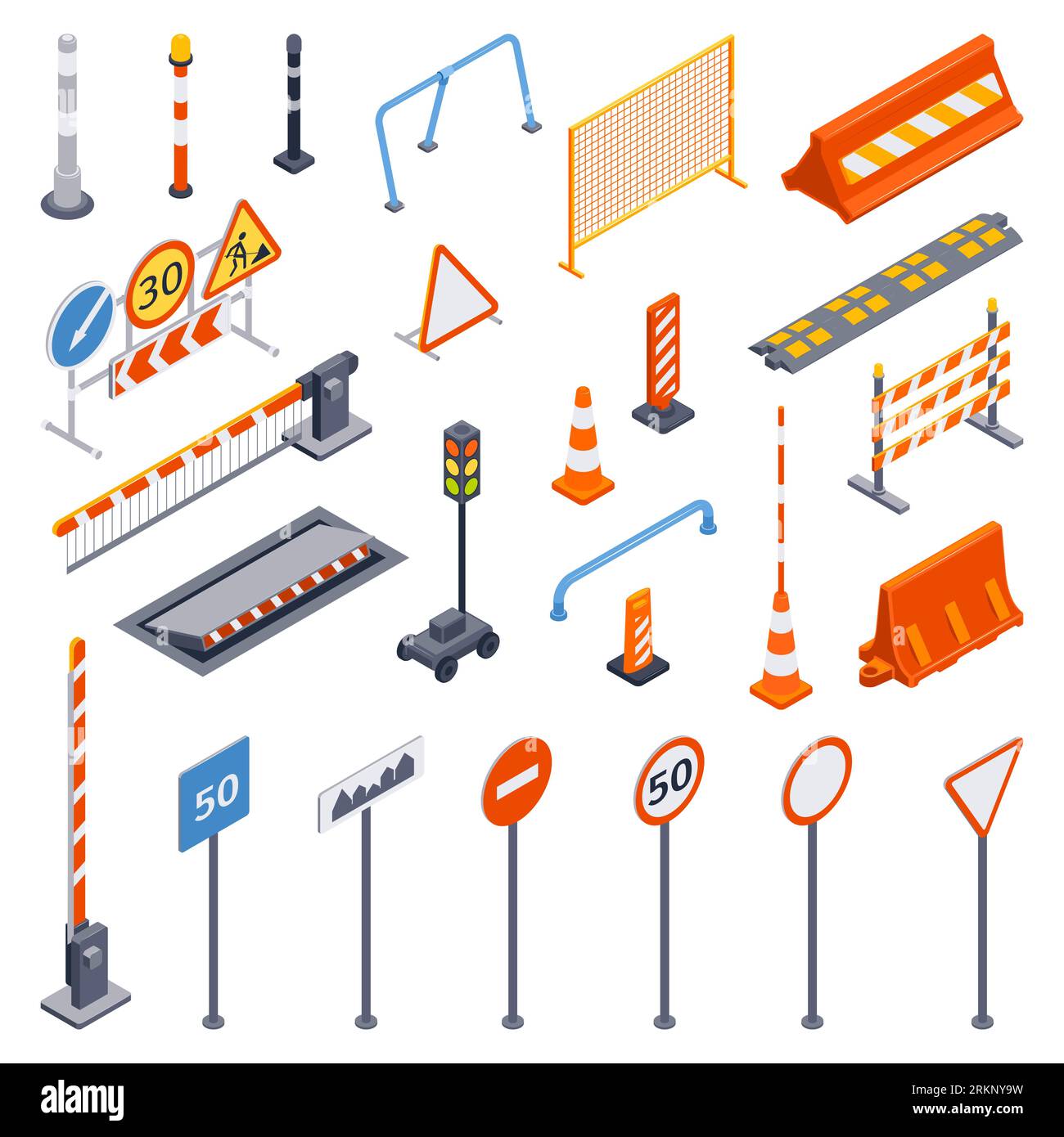 Traffic road barriers icons set with passage symbols isometric isolated ...