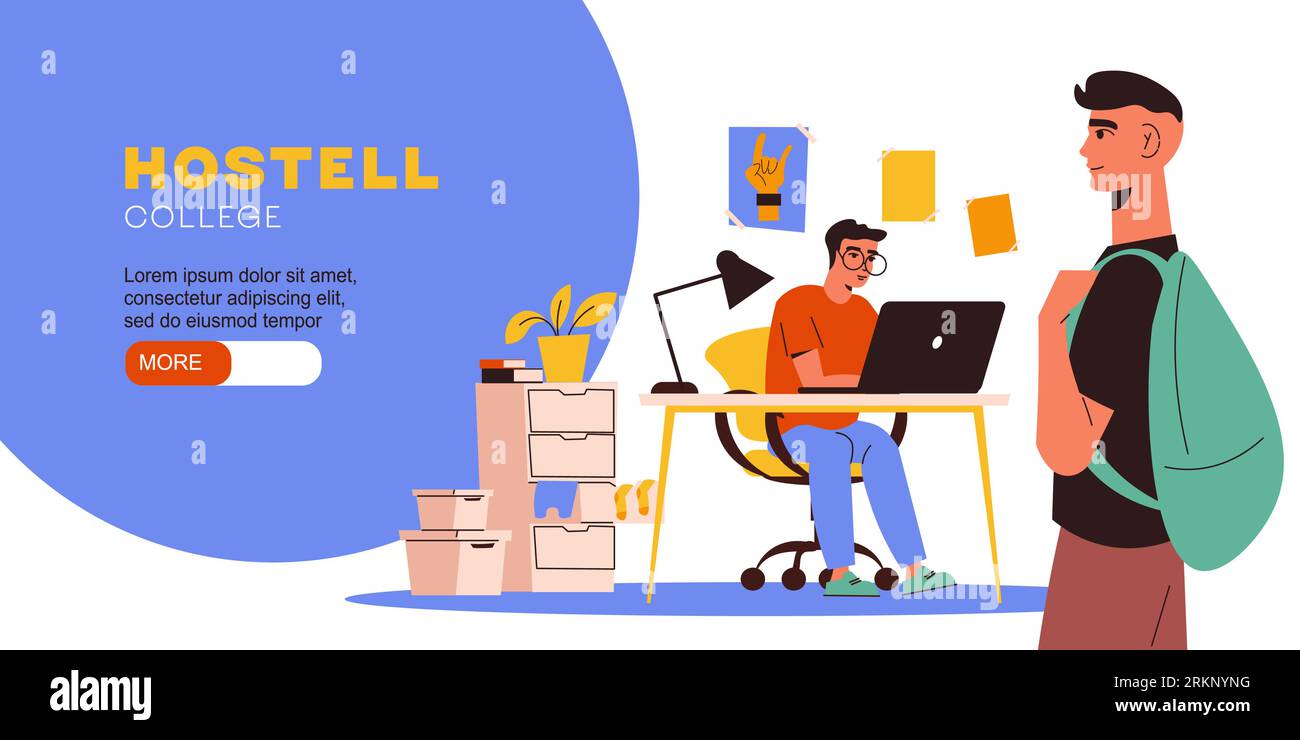 Hostel college as alternative accommodation horizontal banner with ...