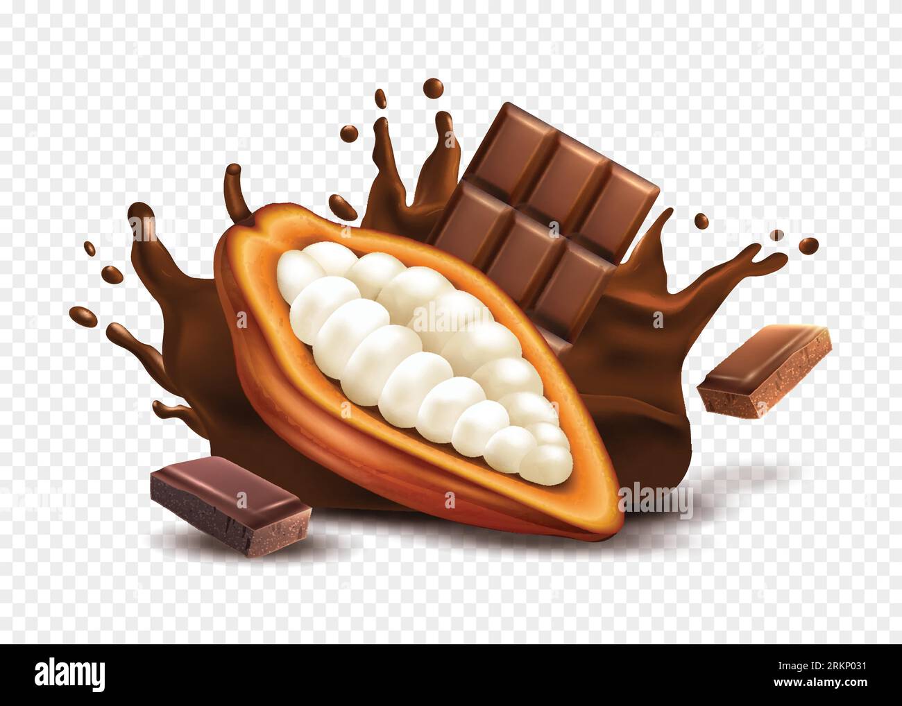 Cocoa realistic composition with raw cocoa beans and chocolate bar at ...