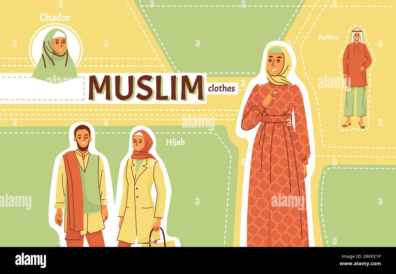 Muslim clothes collage with islam culture symbols flat vector ...