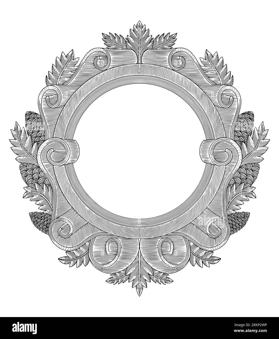 Antique Frame With Banner And Leafs Vintage Engraving Drawing Style