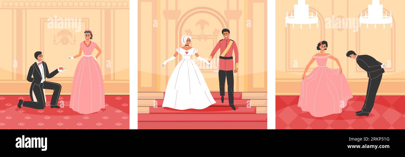 Royal ball composition set with classic dress symbols flat isolated ...