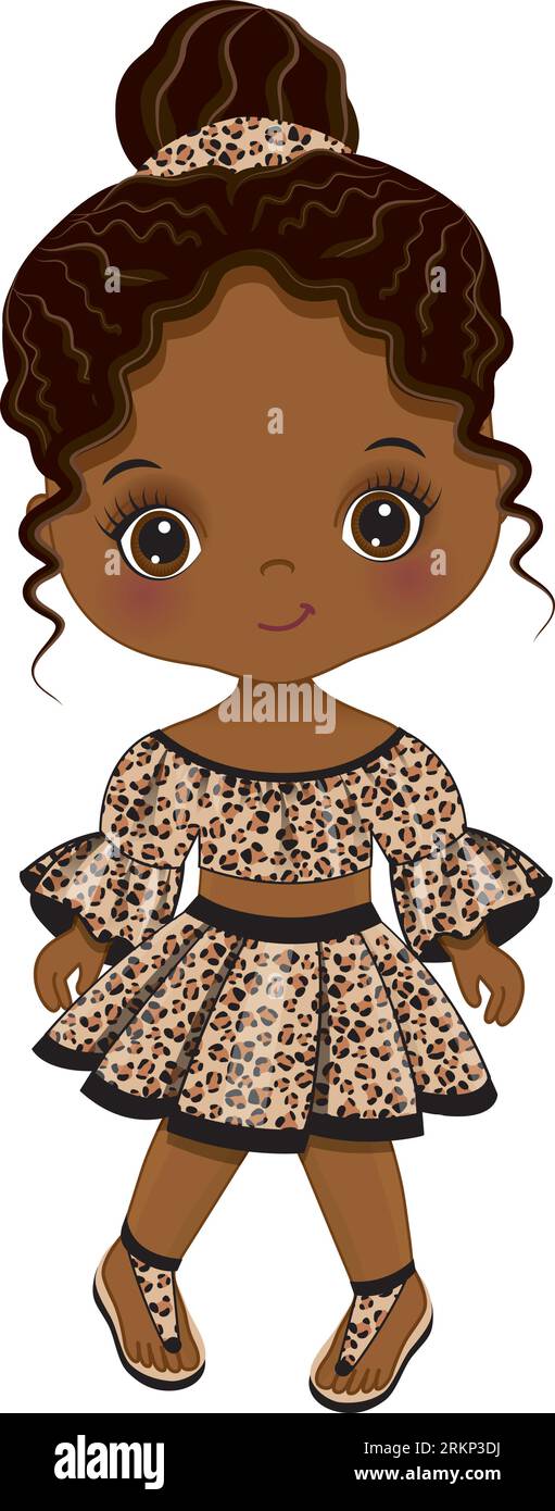 Vector Cute Little Black Girl in Leopard Dress Stock Vector Image & Art ...