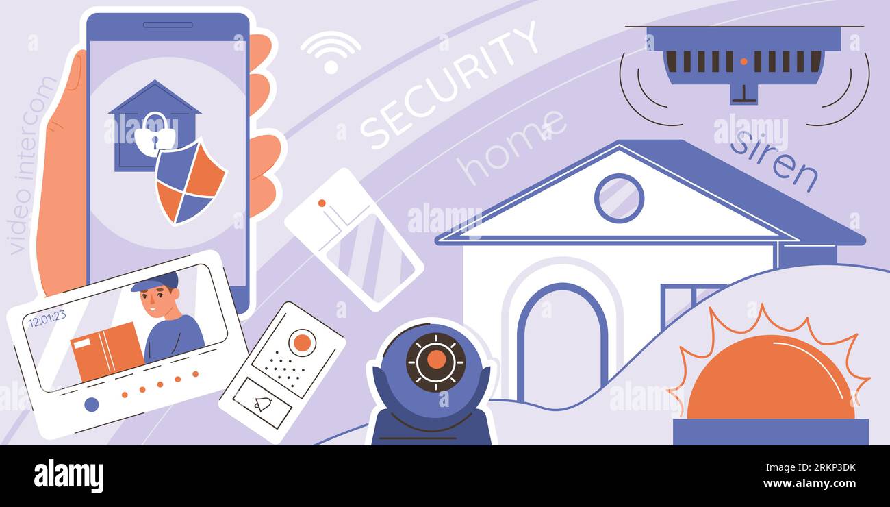Home security collage with video camera symbols flat vector ...