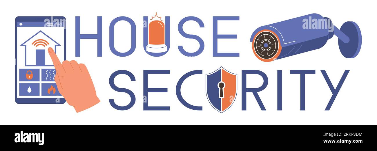 Home security text concept with house camera symbols flat vector ...