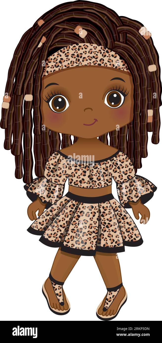 Vector Cute Little Black Girl in Leopard Outfit Stock Vector Image ...