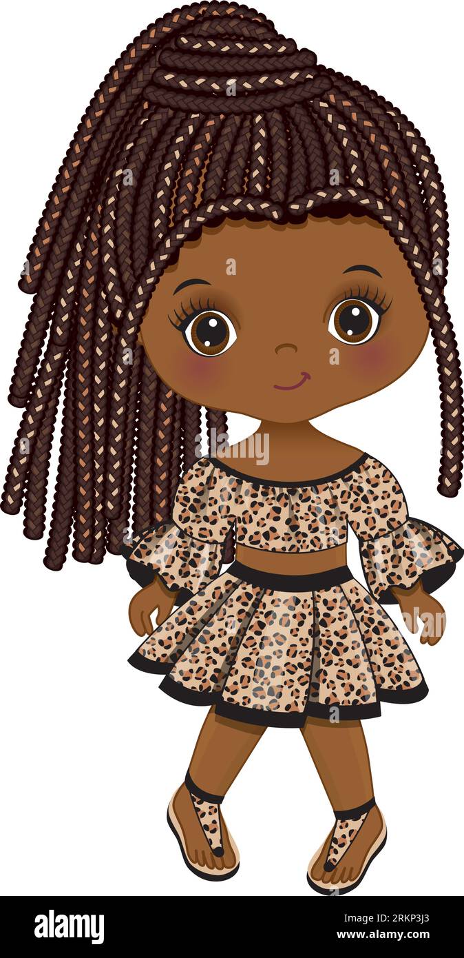 Vector Cute Little Black Girl in Leopard Outfit Stock Vector Image ...