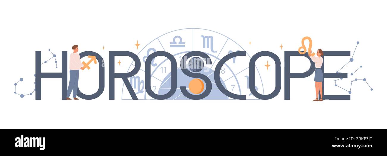 Horoscope text concept with zodiac symbols flat vector illustration ...