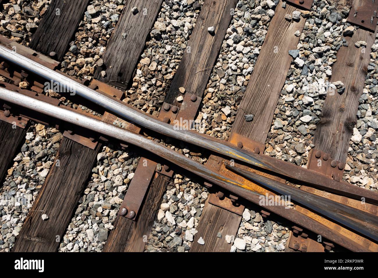 Overhead view of railroad track changeover rails Stock Photo - Alamy