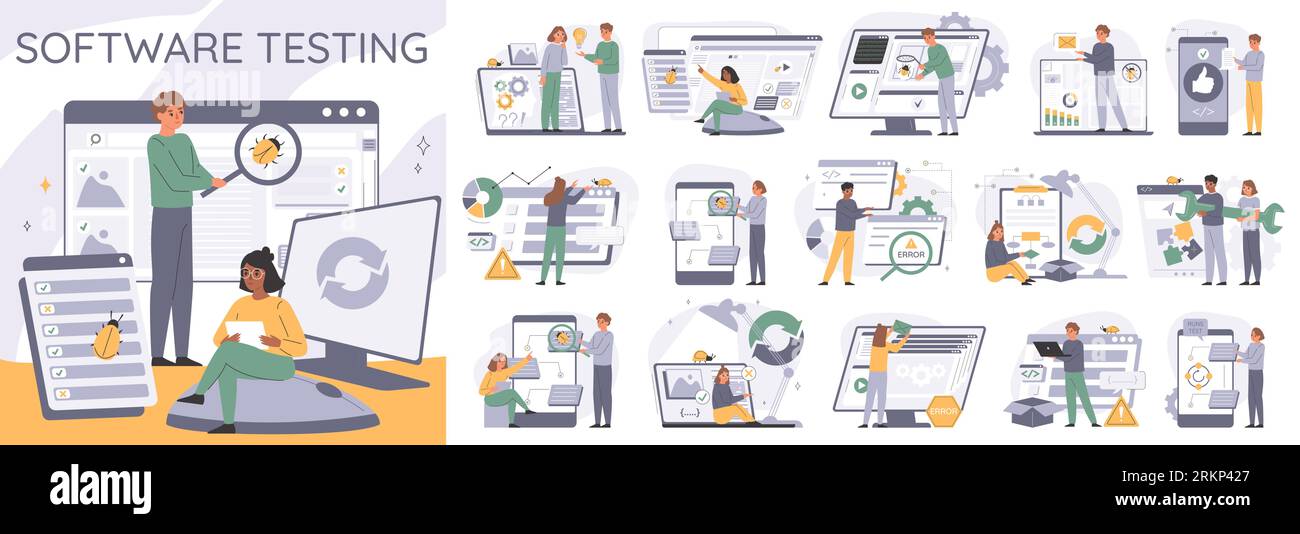 Software testing composition with planning and analysis symbols flat ...