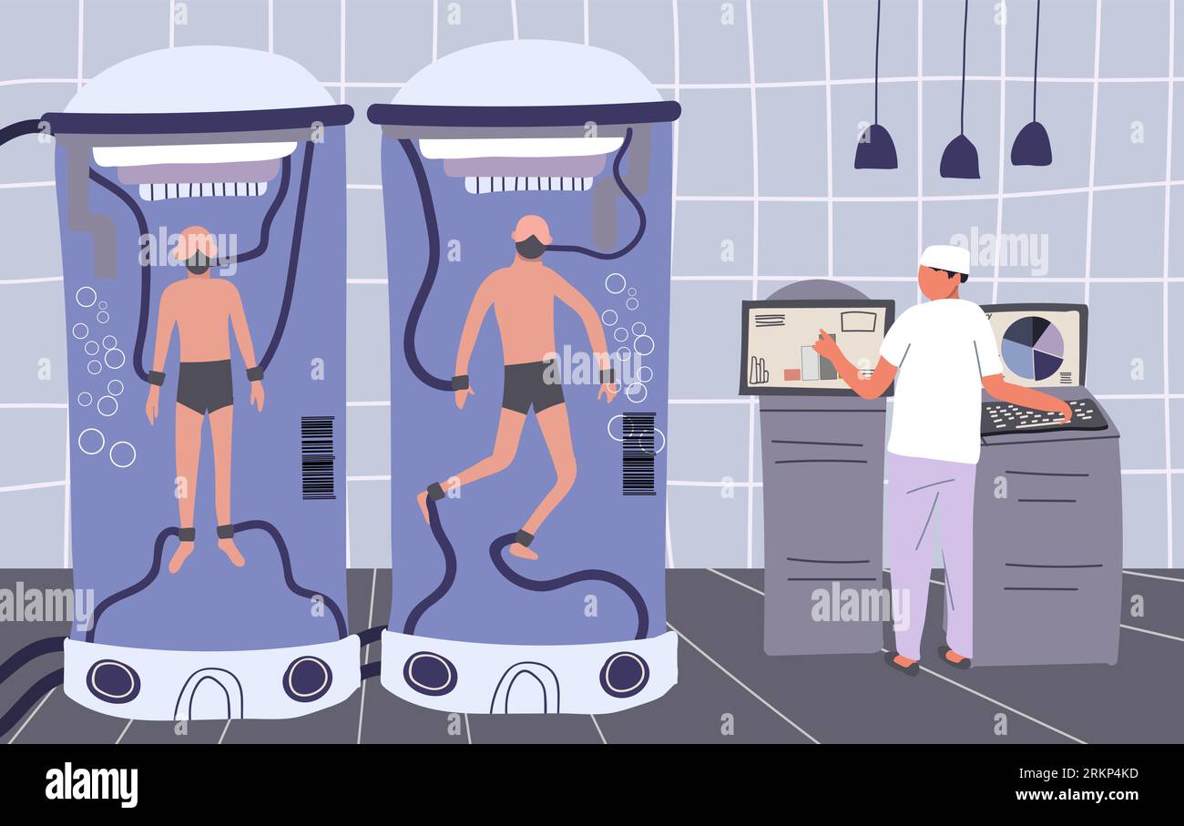 Cloning genetics flat composition with view of futuristic laboratory ...