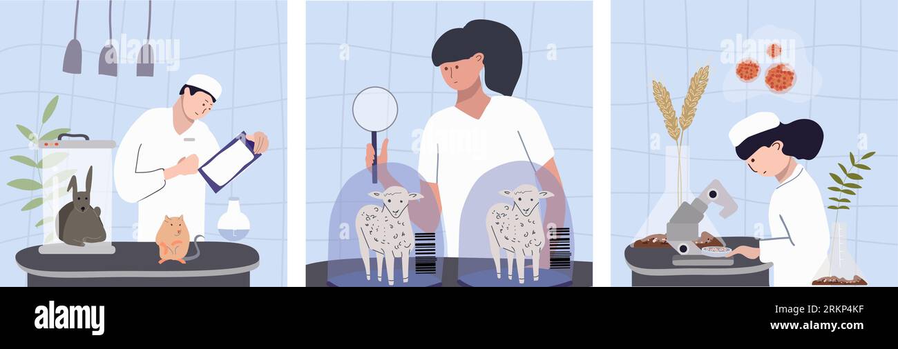 Cloning genetics flat set of three square compositions with laboratory ...