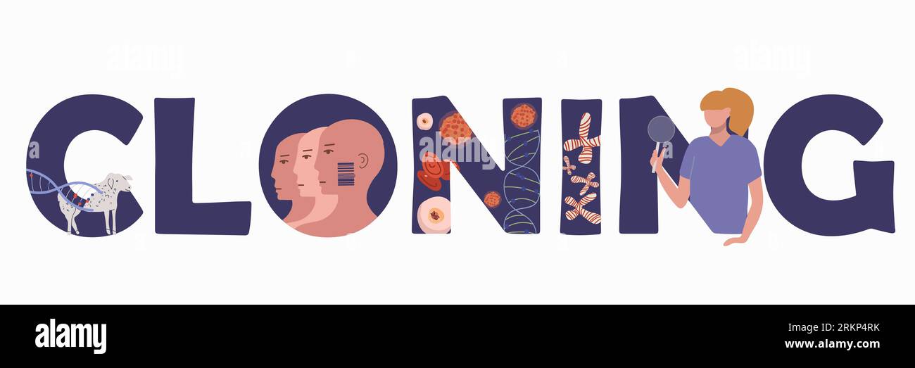 Cloning genetics composition with flat text and doodle characters of ...