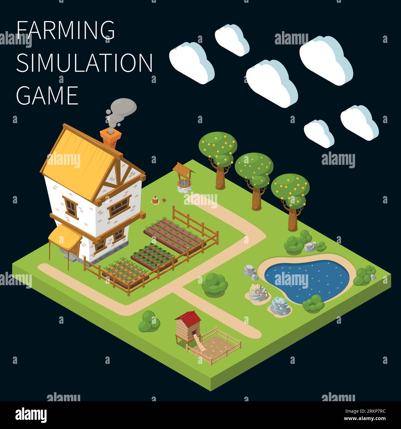 Game colored and isometric concept with farming simulation game ...