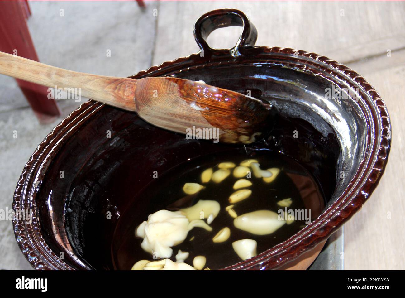 First step in the preparation of the traditional Mexican mole dish in a ...