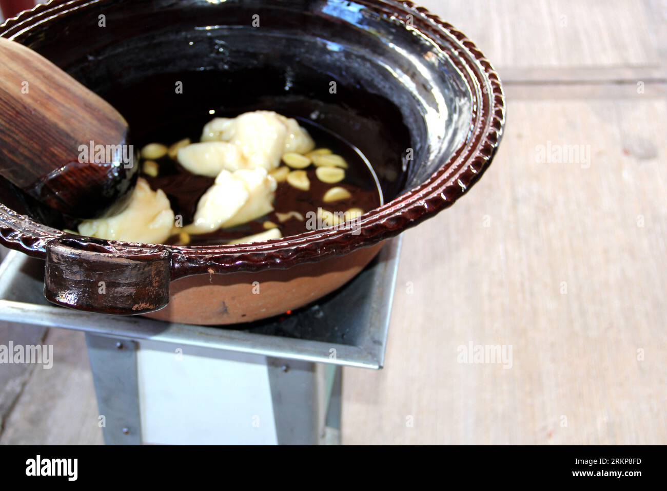 First step in the preparation of the traditional Mexican mole dish in a ...