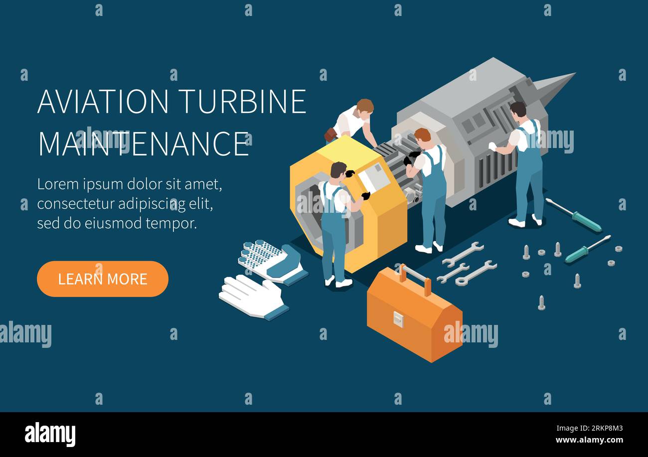 Horizontal industrial maintenance engineer technician isometric banner ...