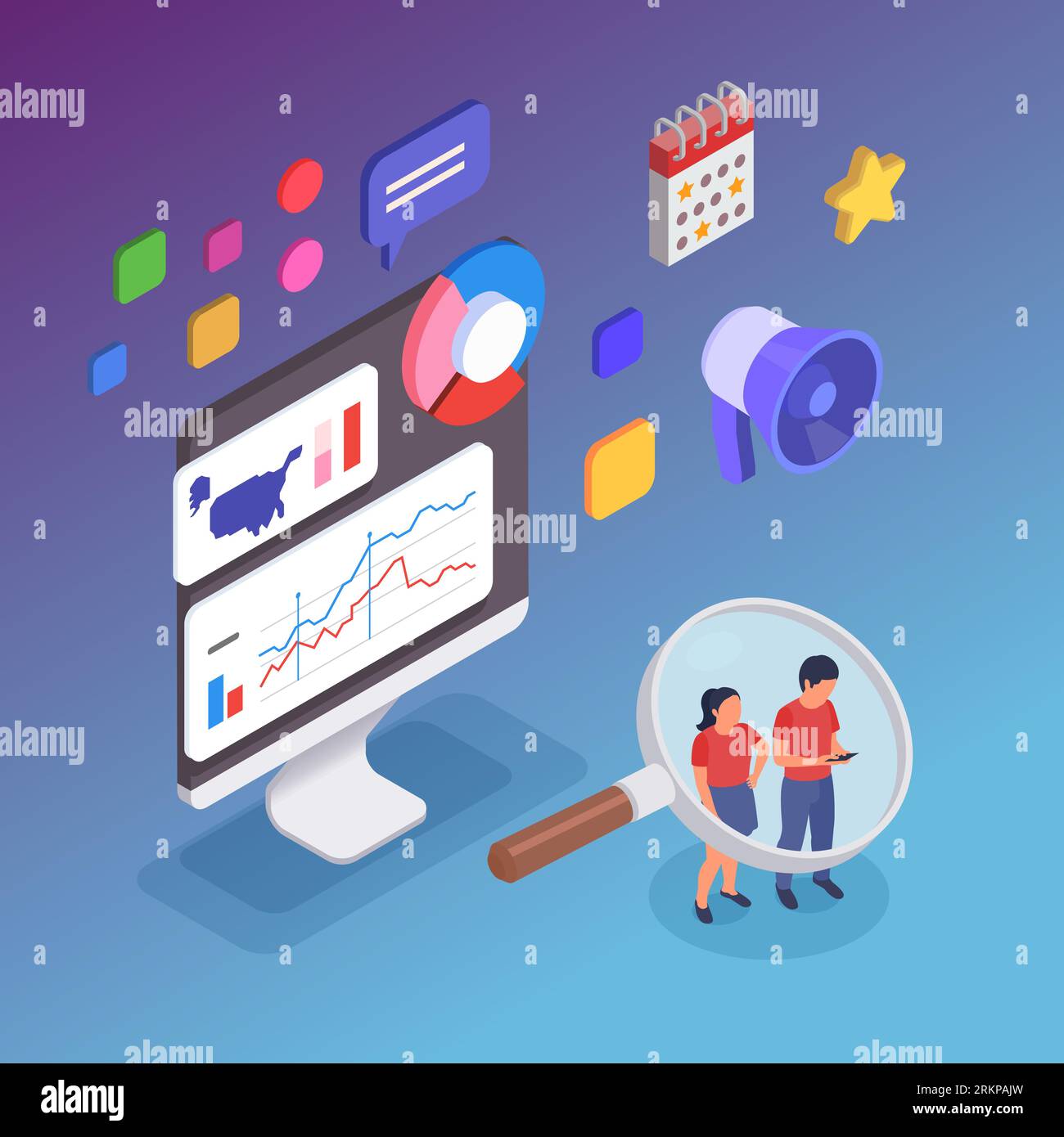 Community manager social marketing online content creation isometric ...