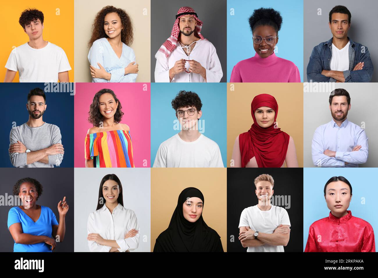 Collage with portraits of people on different color backgrounds Stock ...