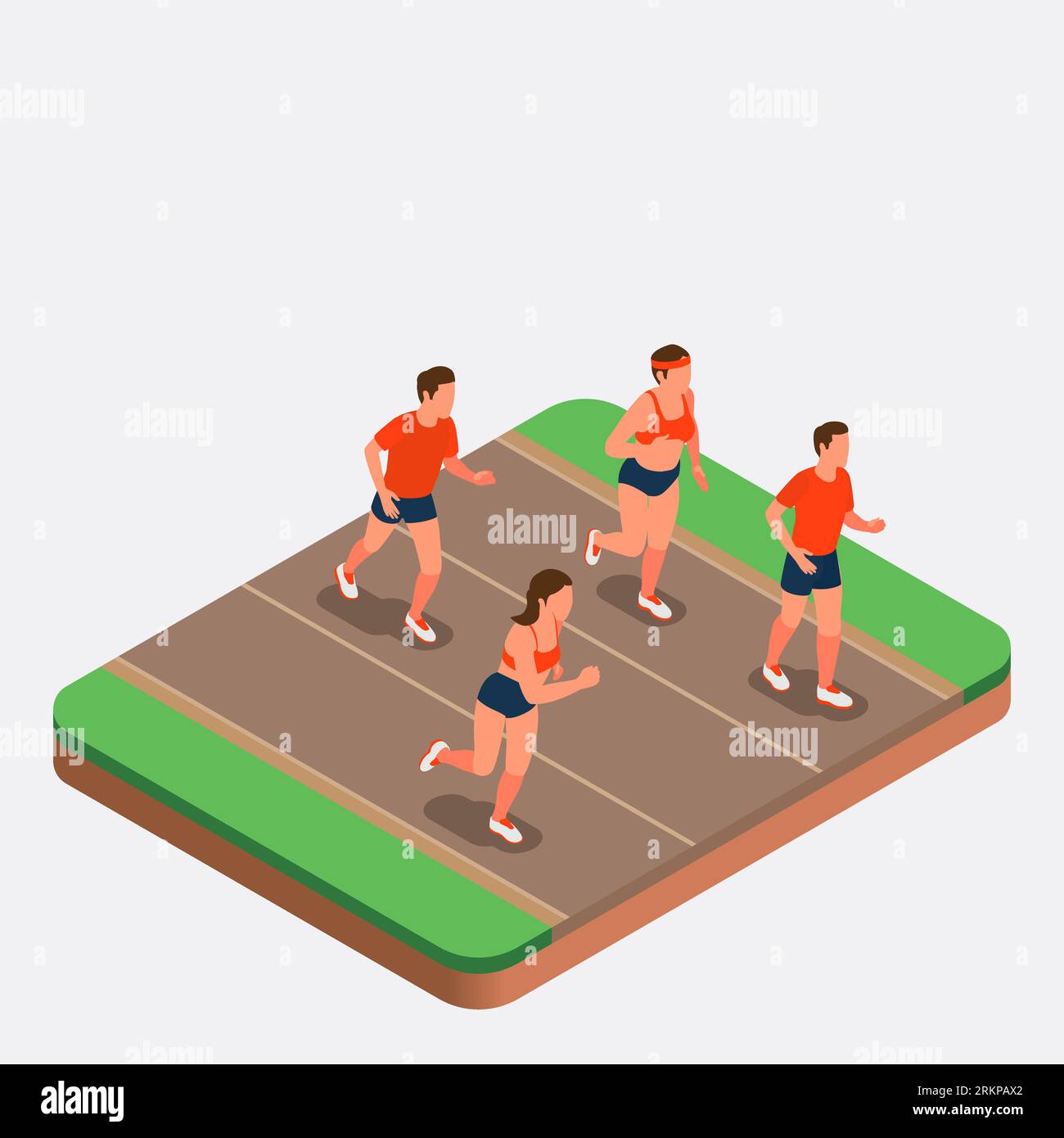 Running people men and women taking part in marathon isometric ...