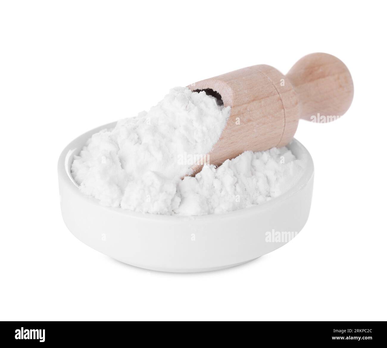 Bowl and wooden scoop of natural starch isolated on white Stock Photo ...