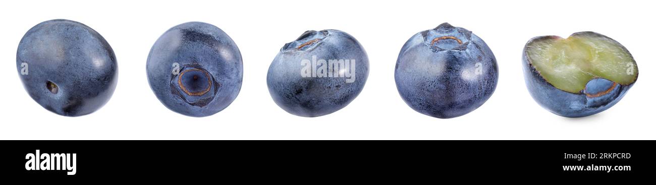 Set with cut and whole blueberries isolated on white Stock Photo - Alamy