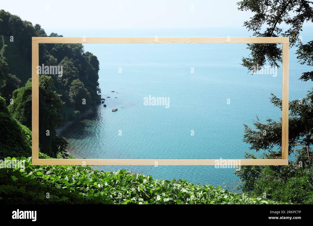 Wooden frame view mountains hi-res stock photography and images - Alamy