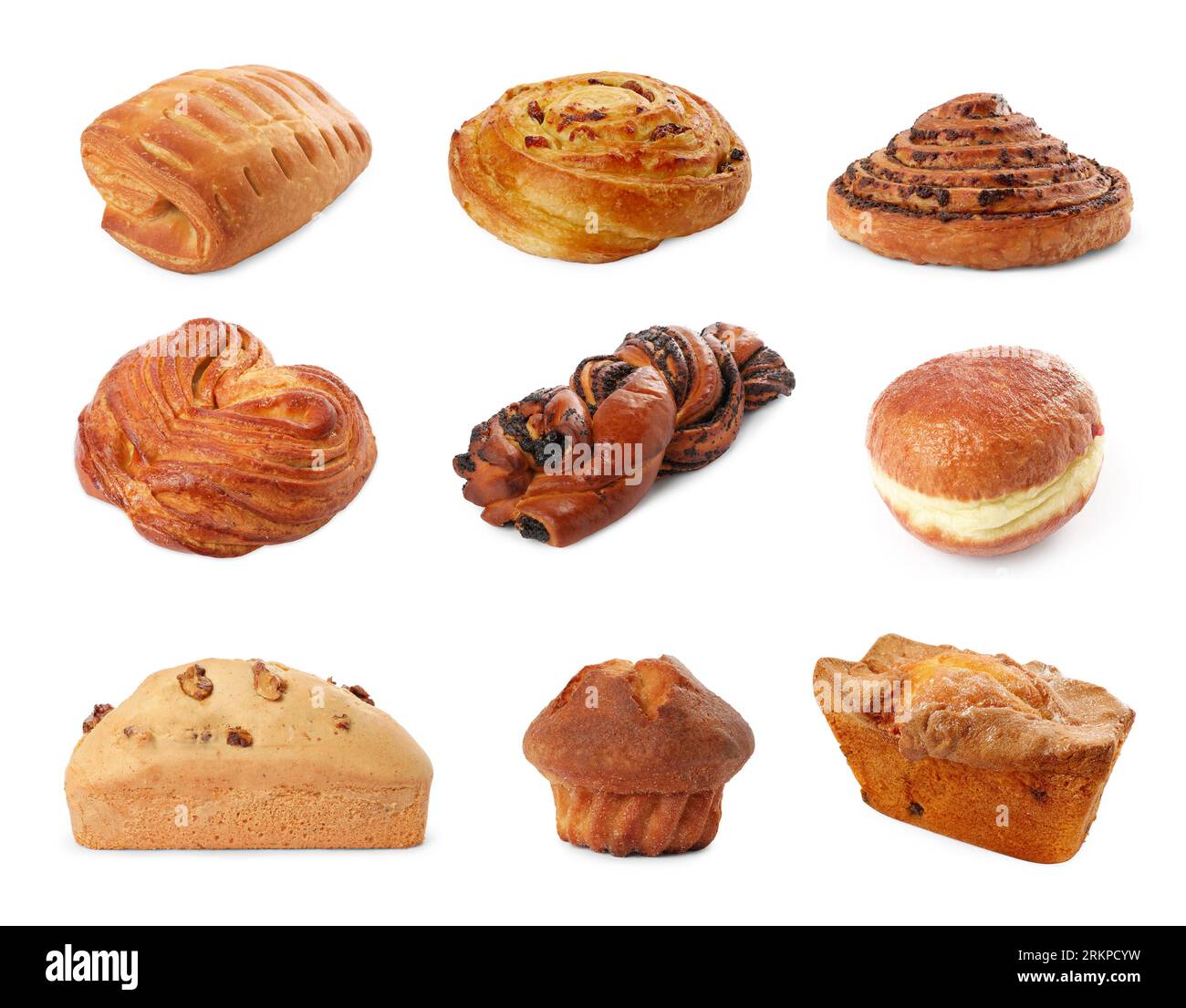 Set with different freshly baked pastries isolated on white Stock Photo ...