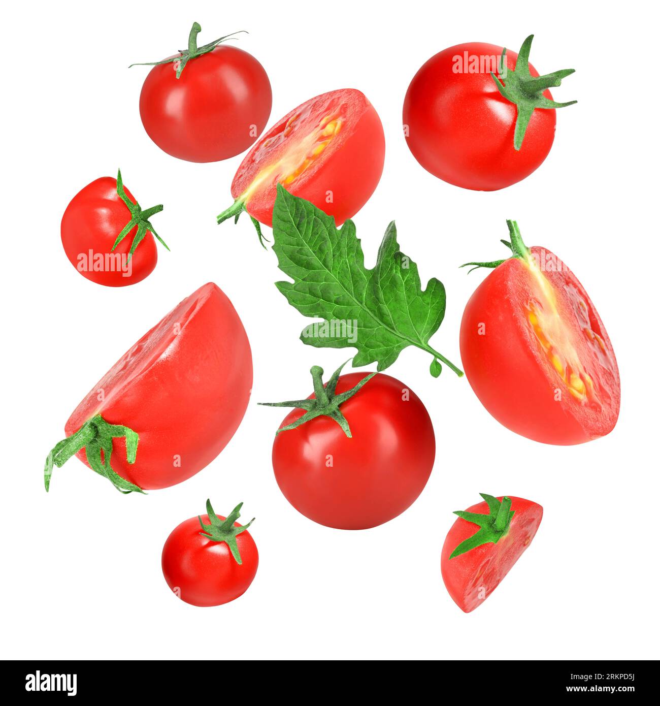 Many fresh ripe tomatoes falling on white background Stock Photo - Alamy
