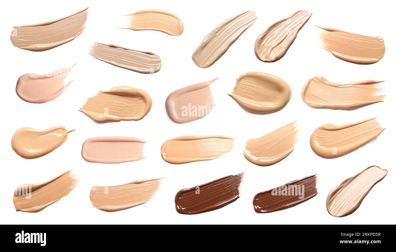 Set of foundation samples in different tones on white background Stock ...