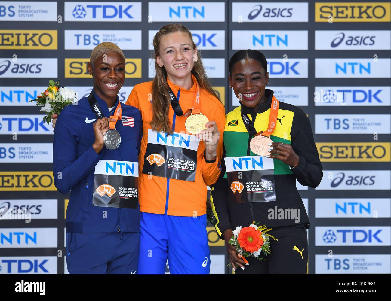 Shamier Little of the USA, Femke Bol of the Netherlands and Rushell ...