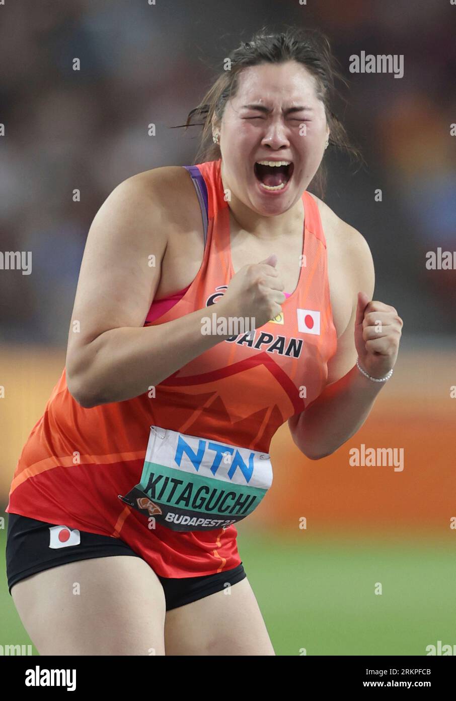 Haruka KITAGUCHI of Japan reacts after her last throw of the Women's Javelin Throw Final of the ...