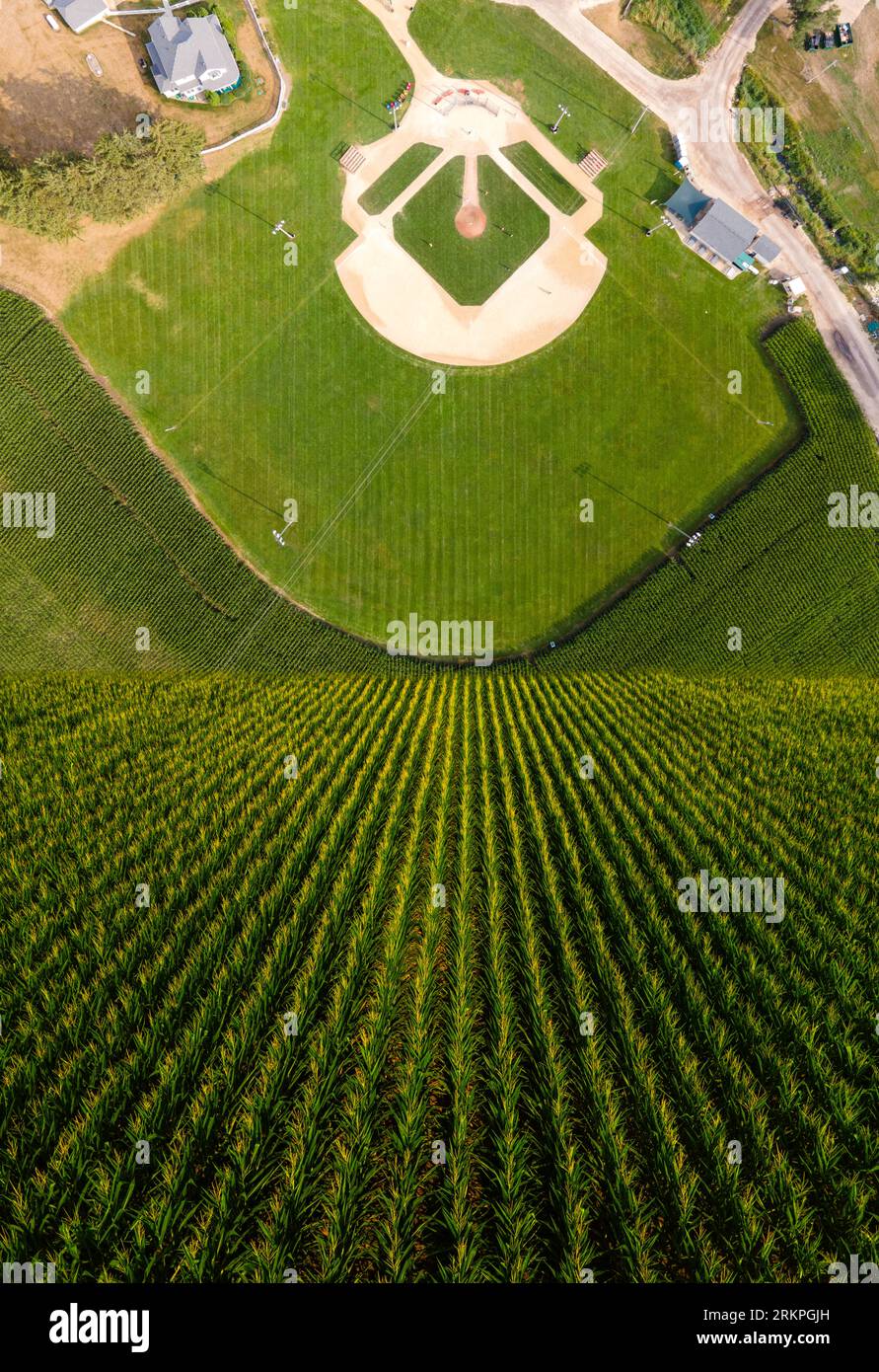Aerial photograph of the Field of Dreams on a summer afternoon, near ...
