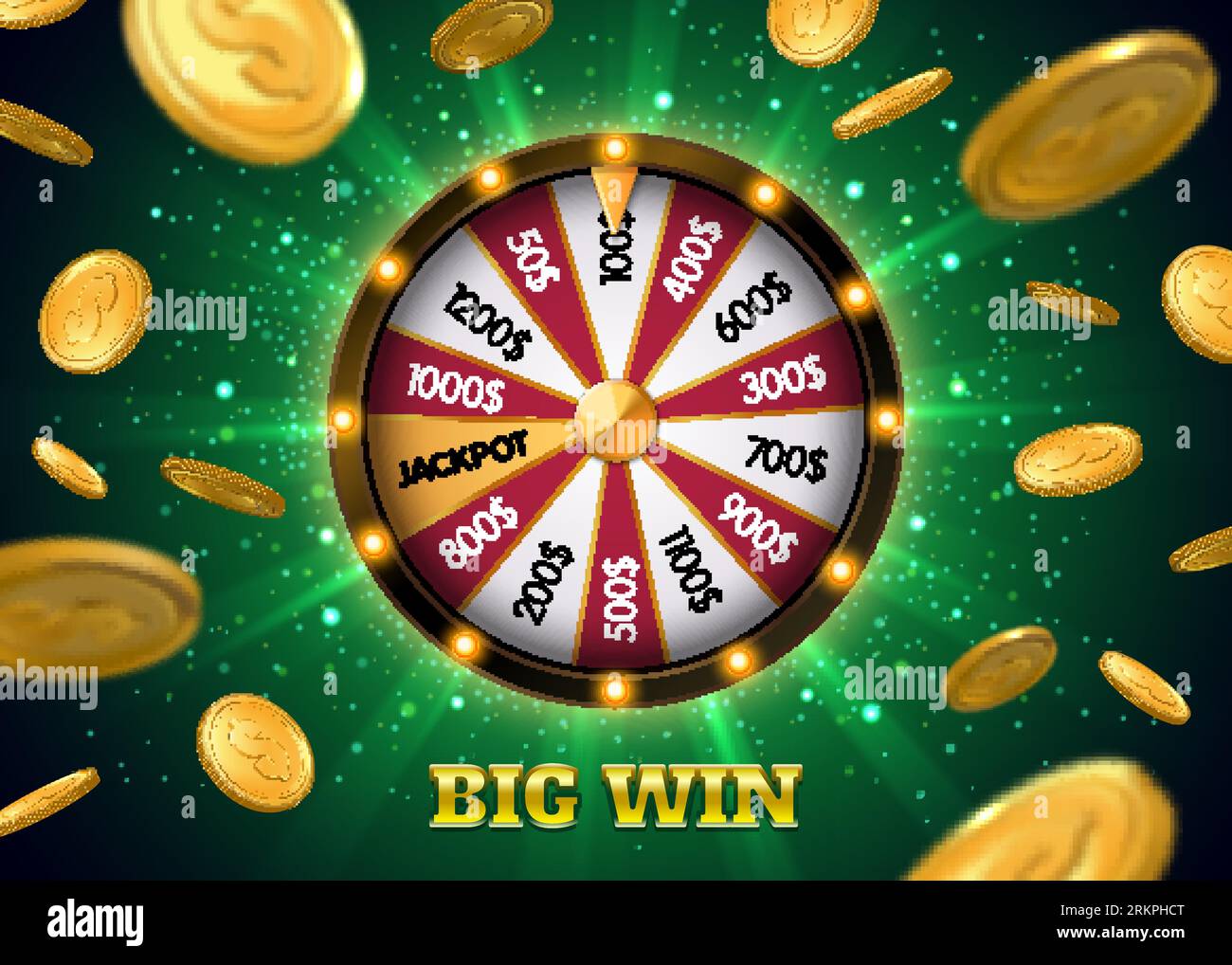 Big win jackpot bingo lottery realistic poster with roulette on green ...