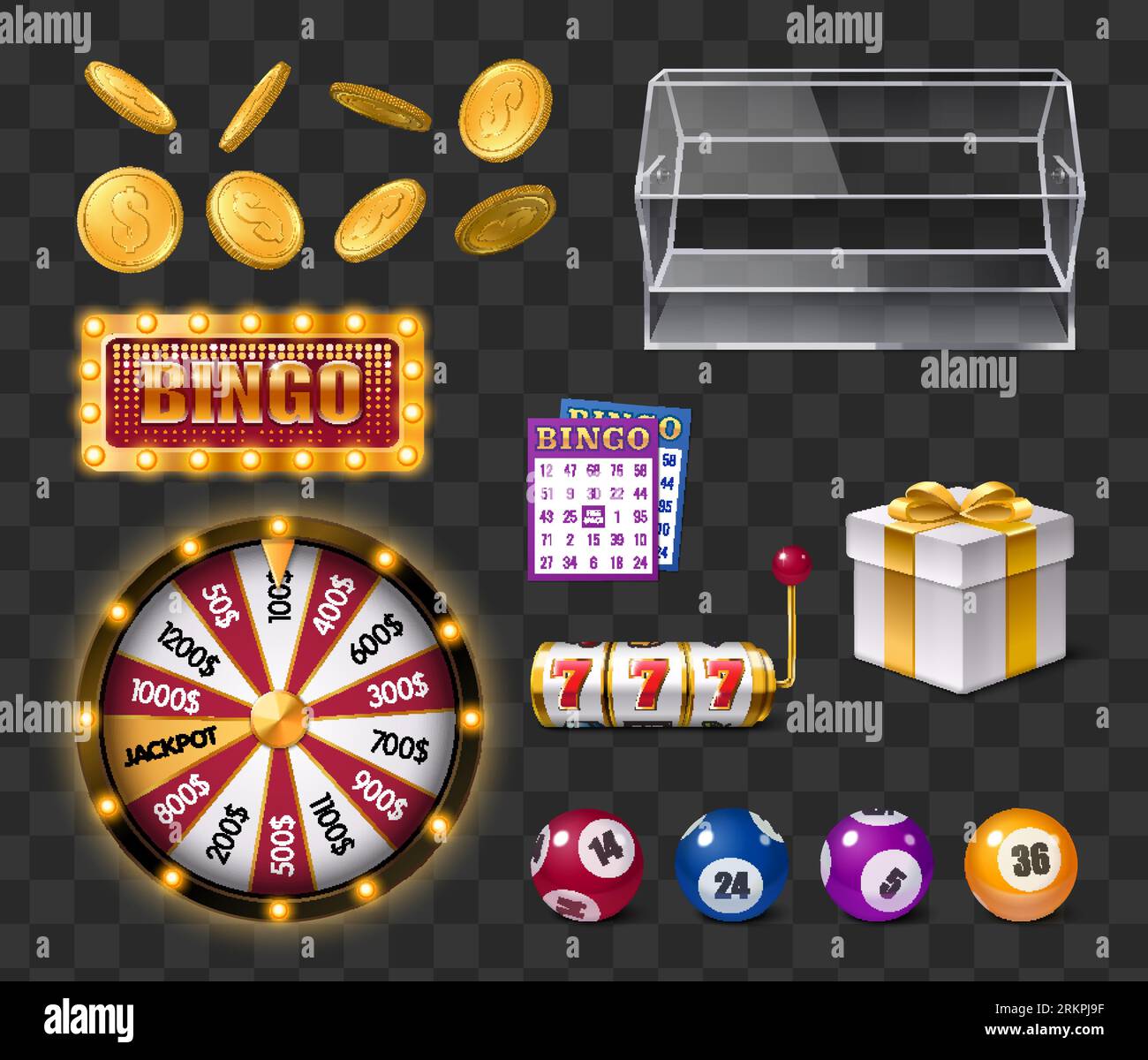 Realistic set of lottery and bingo objects isolated on transparent ...