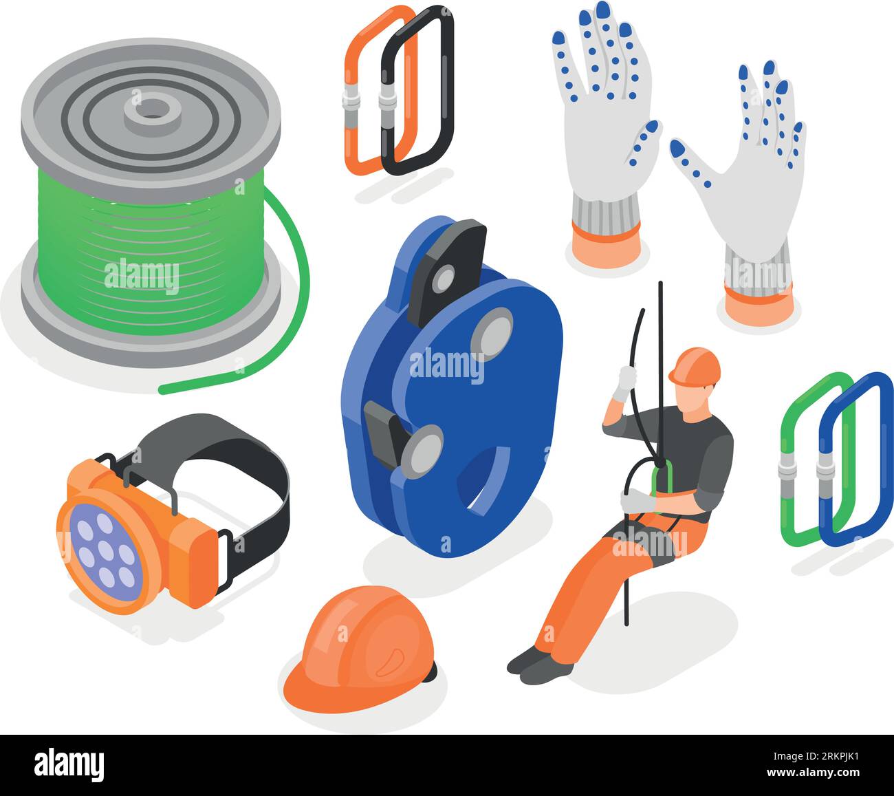 Industrial climber equipment isometric set of rope helmet safety belt ...