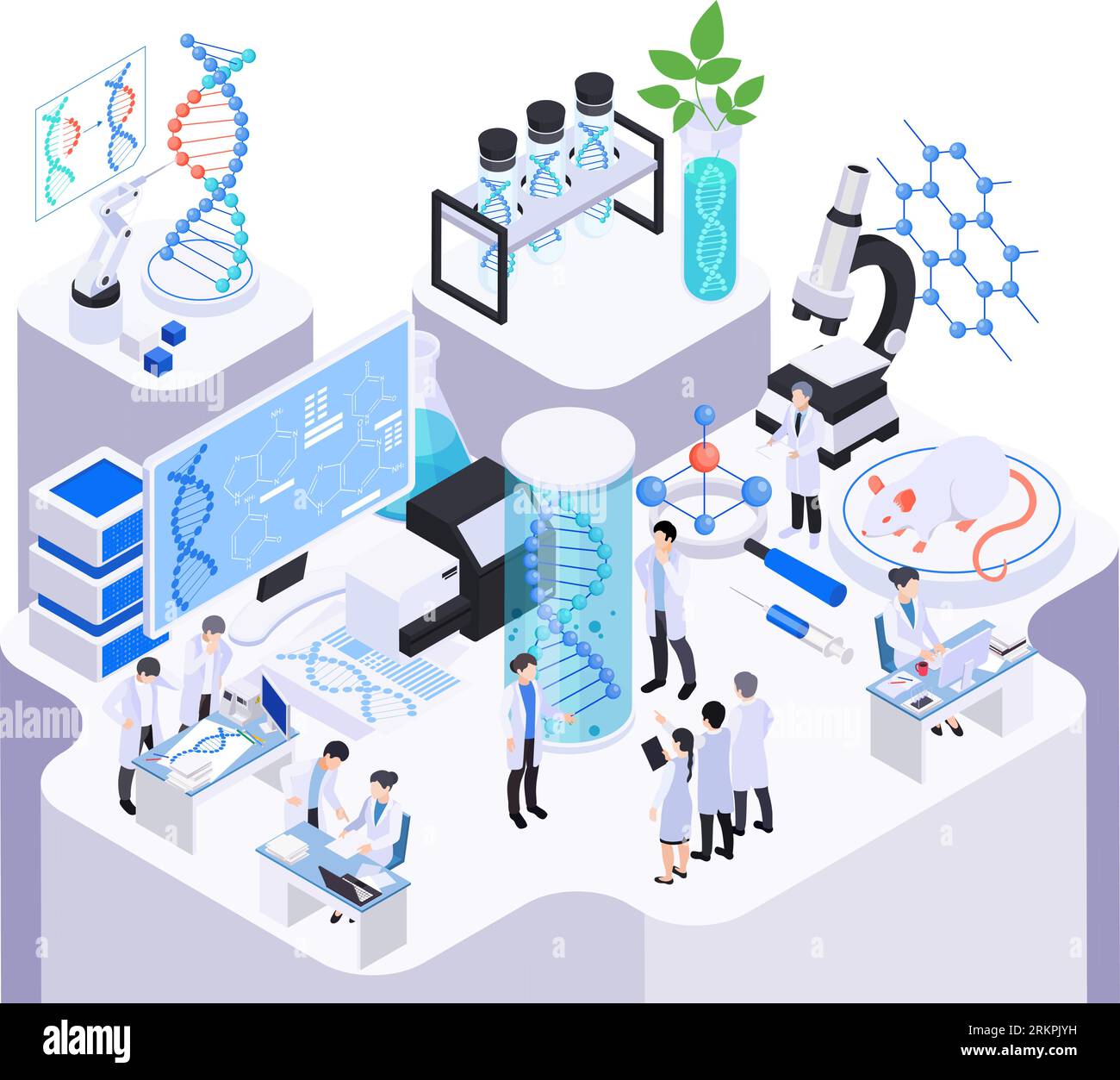 Biotechnology isometric composition with view of laboratory workplace ...