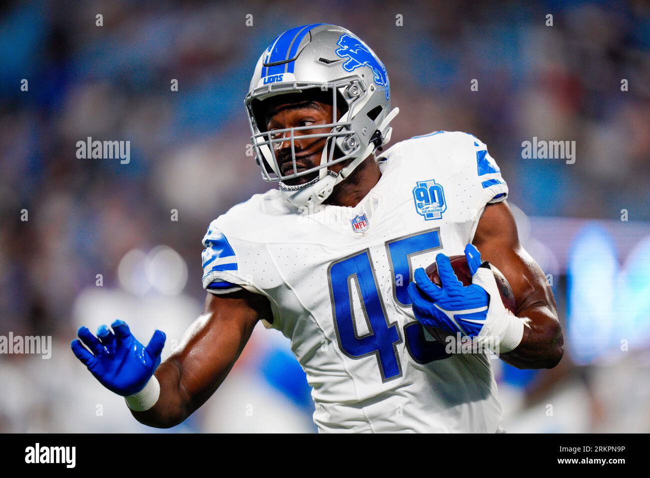 Detroit Lions fullback Jason Cabinda runs against the Carolina Panthers ...