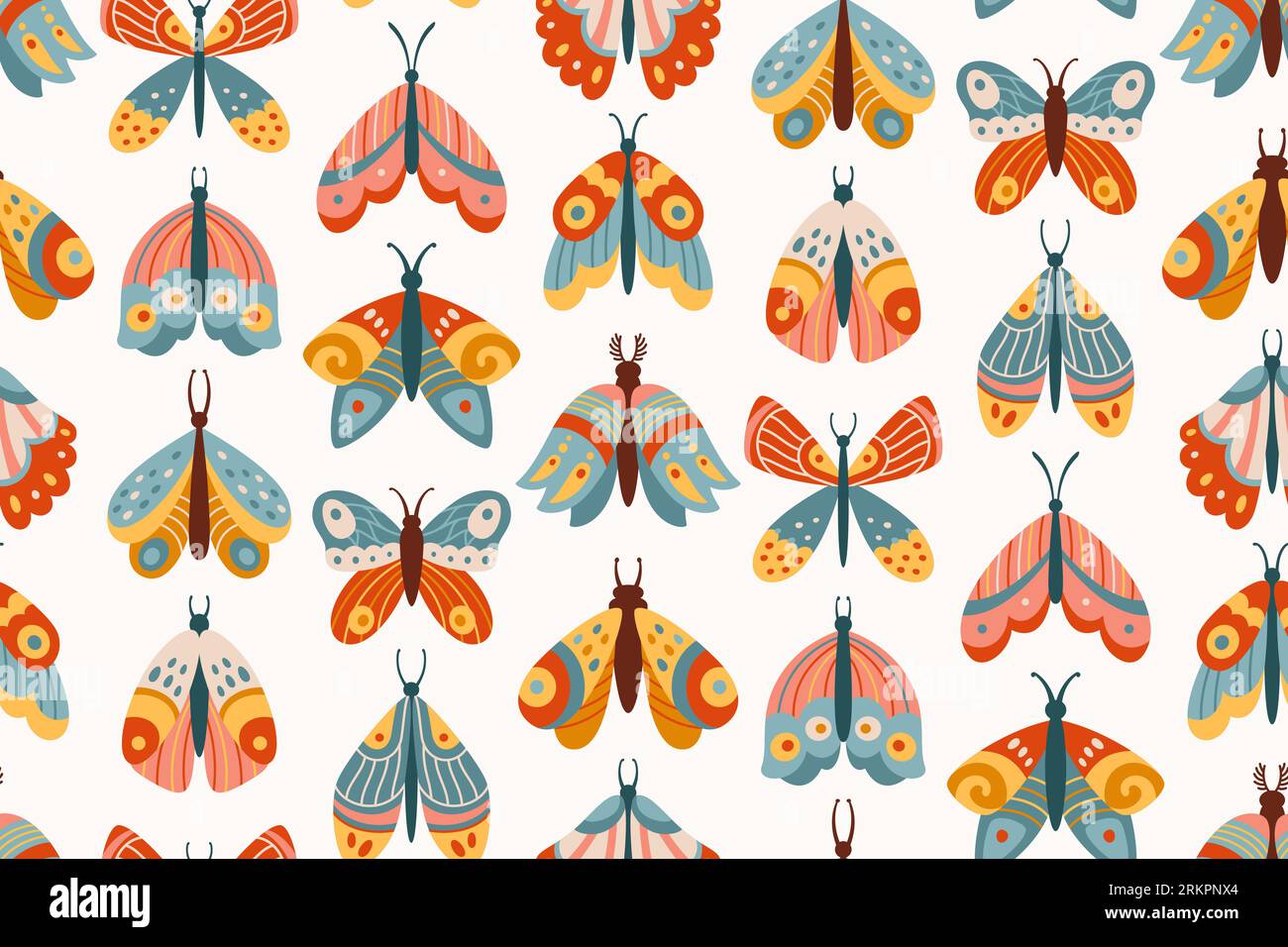 Butterfly and moth ethnic boho seamless pattern. Retro bohemian insects ...