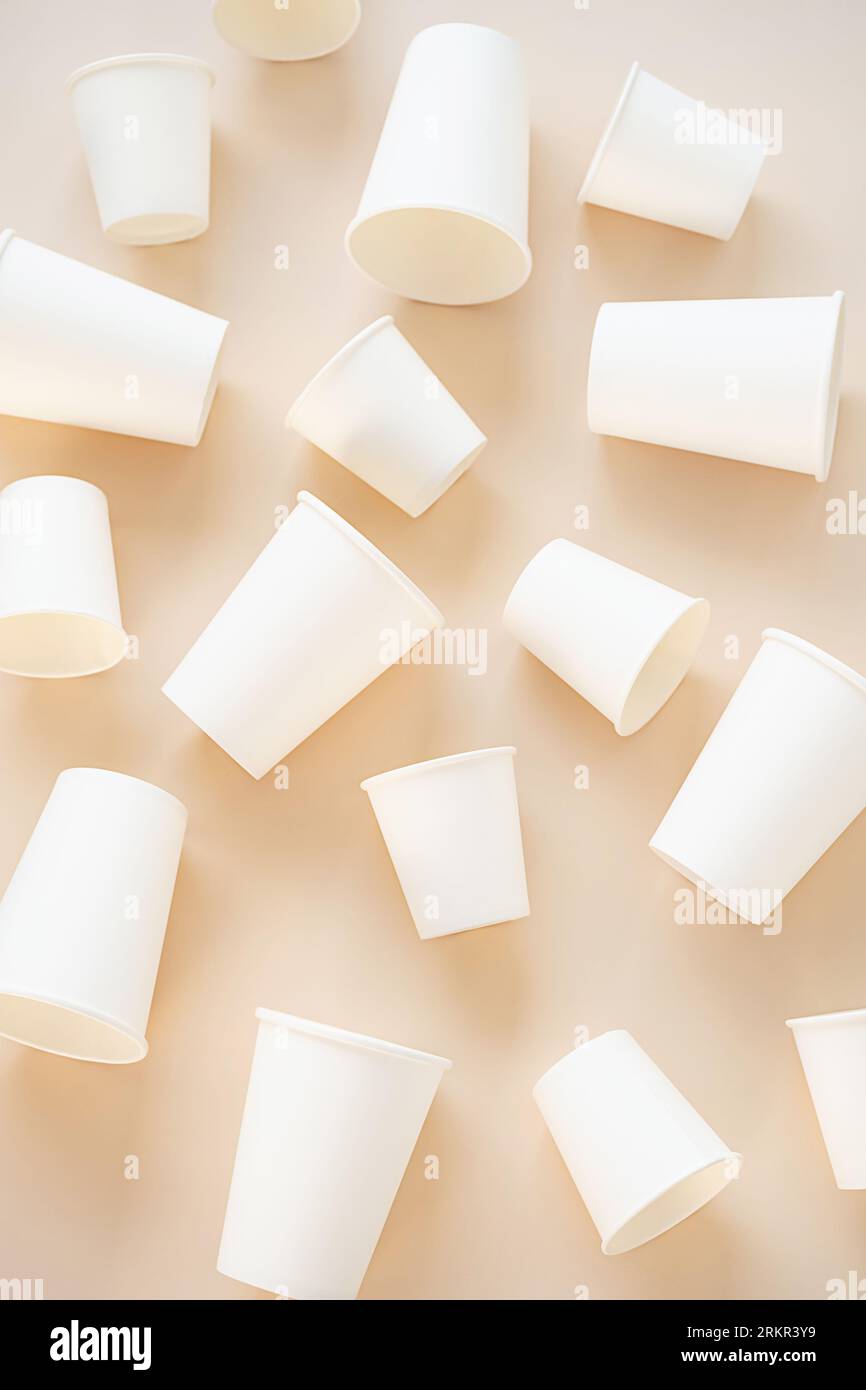 Cardboard cups for coffee or tea flat lay on neutral background Stock ...
