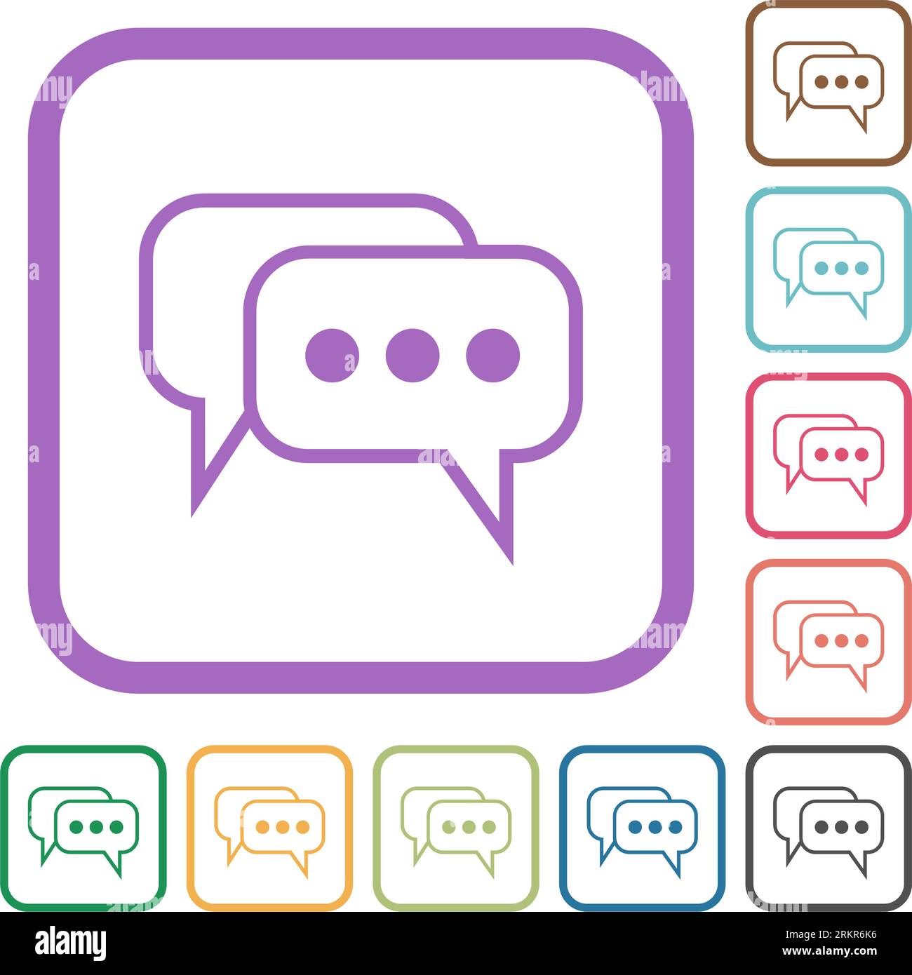 Two rounded square active chat bubbles outline simple icons in color ...