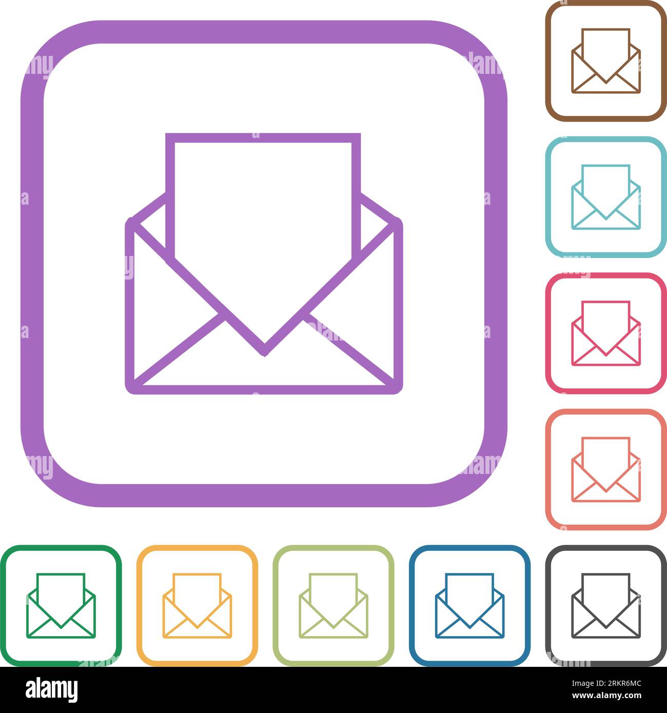 Open mail with blank letter outline simple icons in color rounded ...
