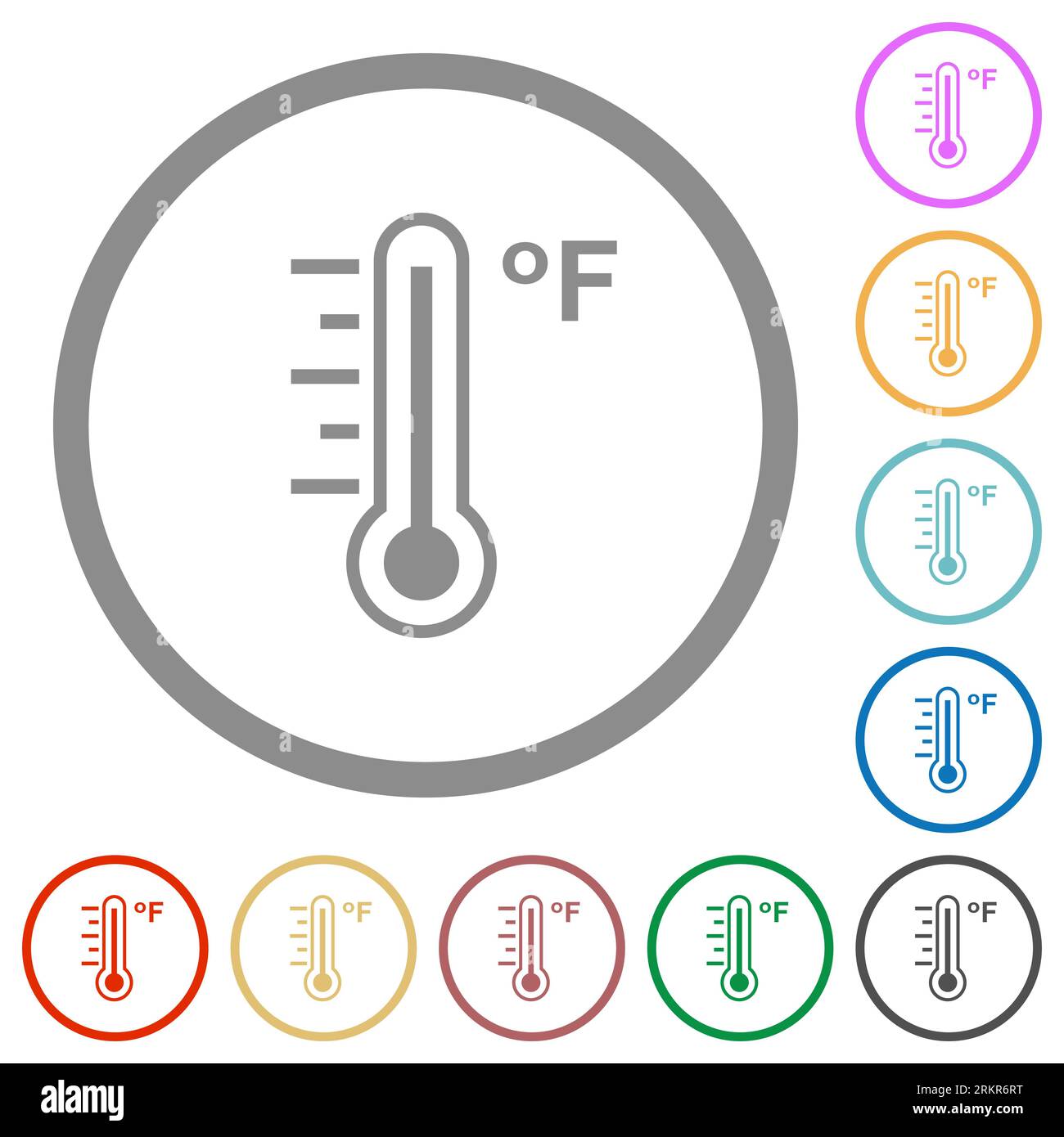 Fahrenheit thermometer warm temperature flat color icons in round ...