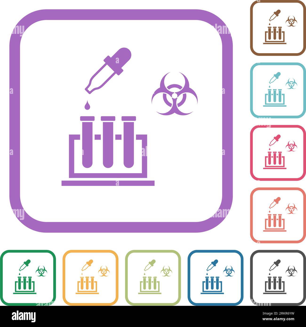 Biological experiment simple icons in color rounded square frames on white background Stock ...