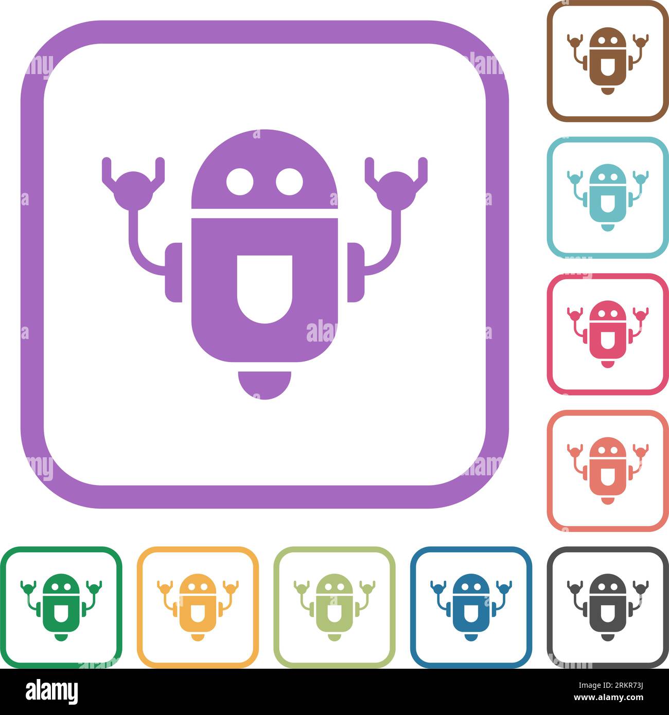Rolling robot simple icons in color rounded square frames on white ...