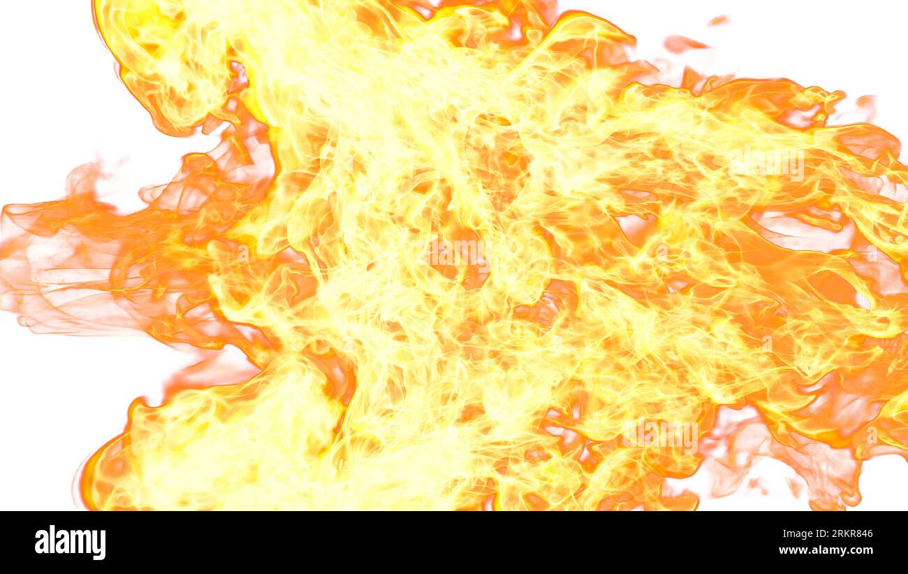 3d illustration. Tongues of flame collide from opposite sides on a ...