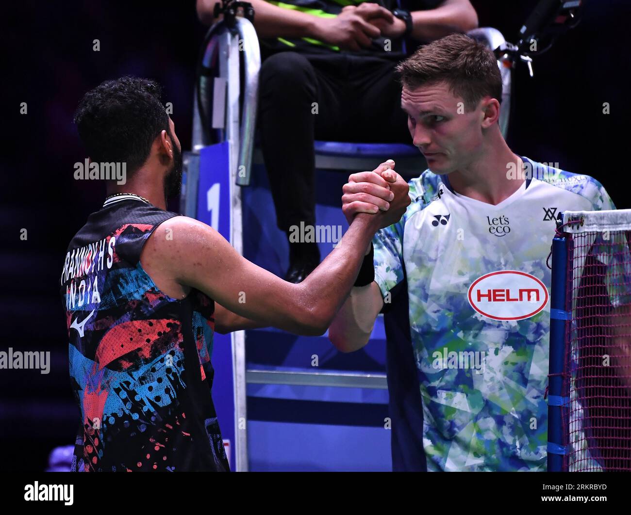 Copenhagen, Denmark. 25th Aug, 2023. Viktor Axelsen (R) of Denmark ...