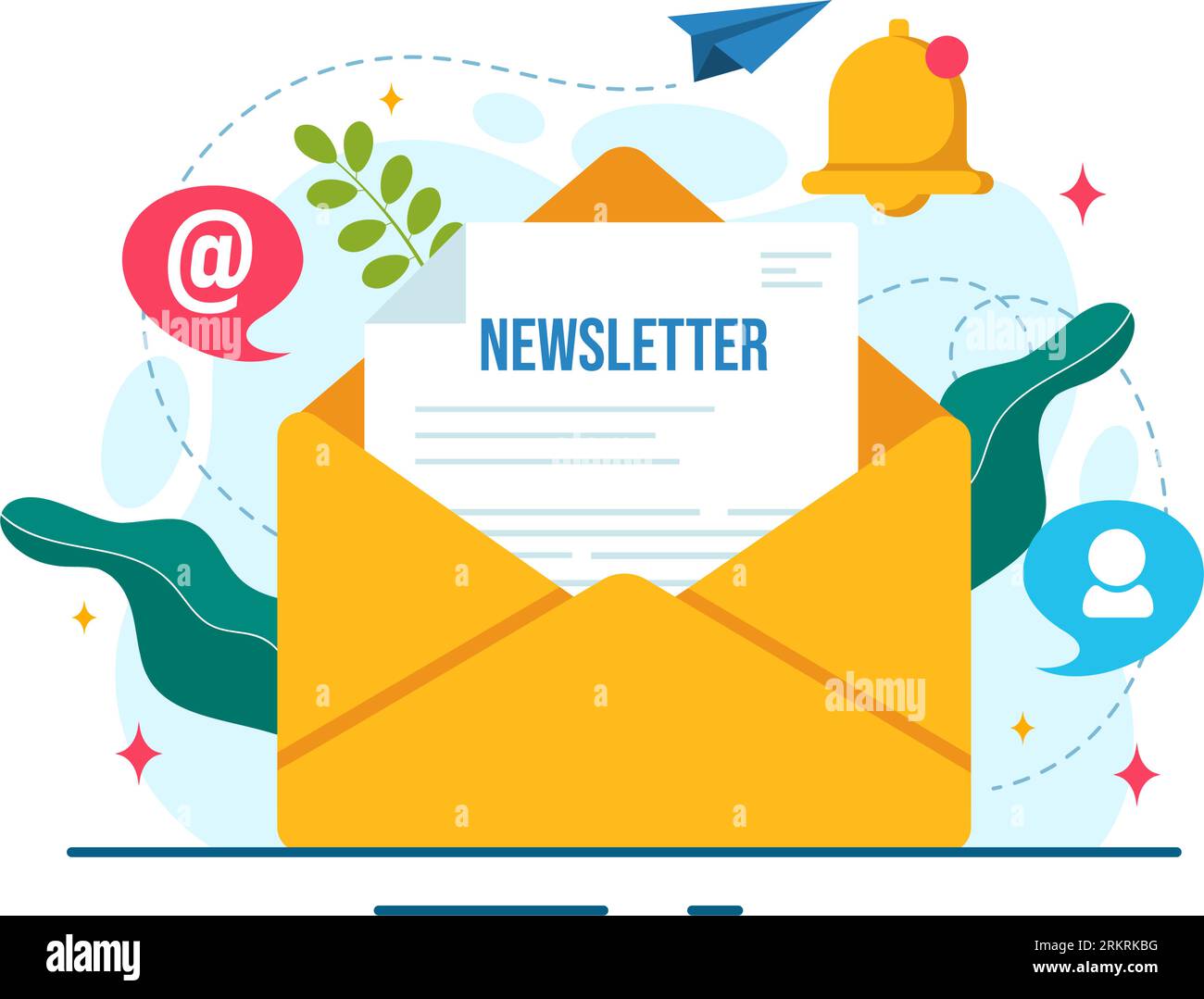 Email Newsletter Vector Illustration with Envelope, Electronic Mail ...