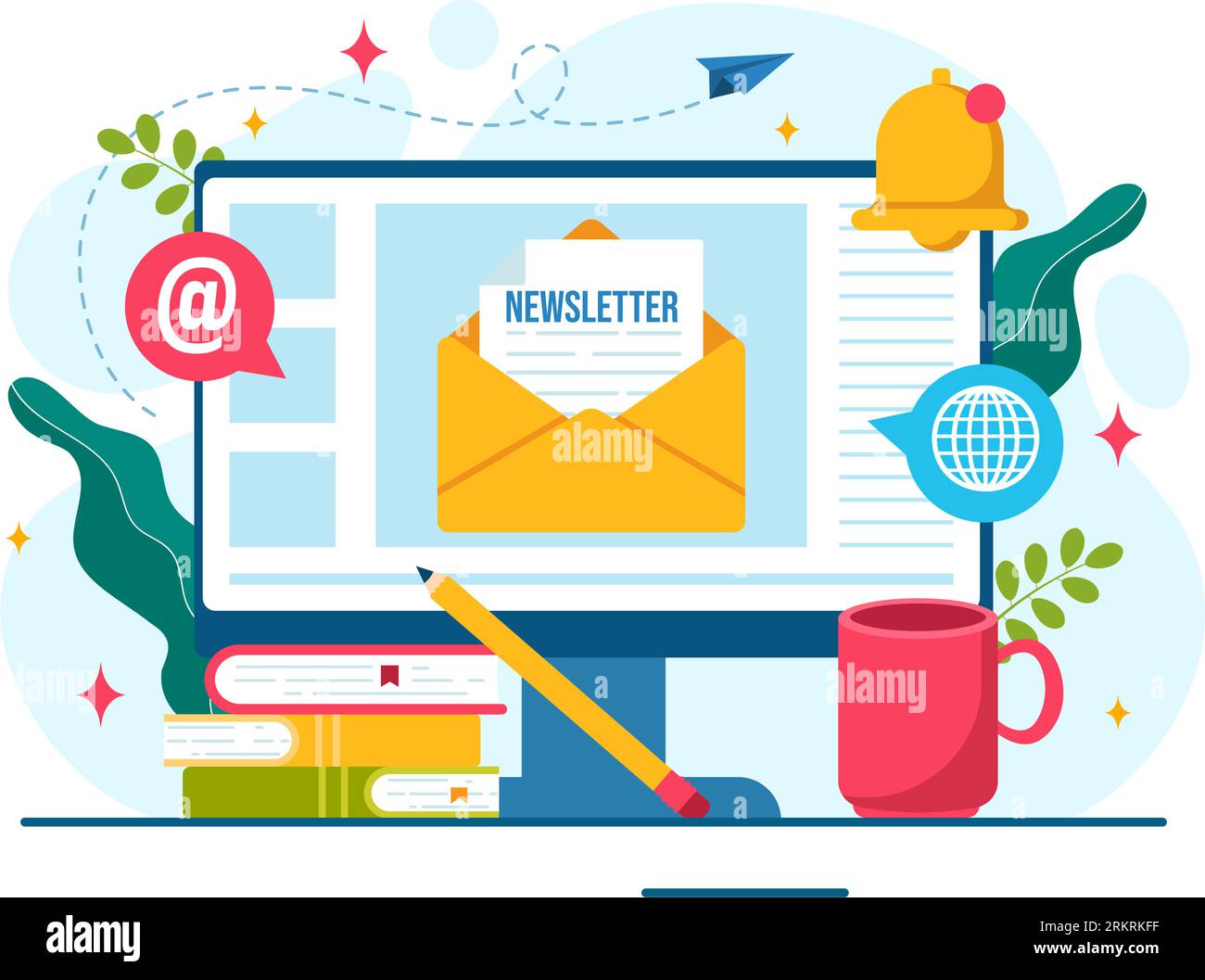 Email Newsletter Vector Illustration with Envelope, Electronic Mail ...